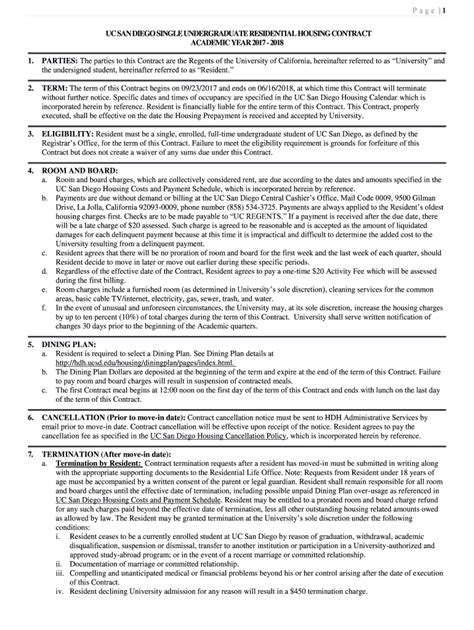 Fillable Online Sample Hdh Housing Contract Housing Dining