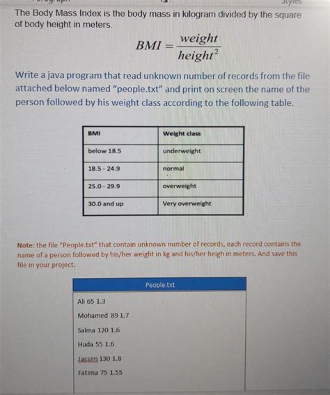 Solved Styles The Body Mass Index Is The Body Mass In Chegg