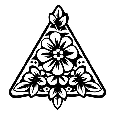 Black And White Illustration Of A Floral Triangle Perfect For Tattoos