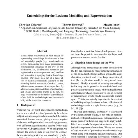 Embeddings For The Lexicon Modelling And Representation Acl Anthology