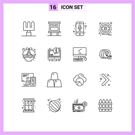 Universal Icon Symbols Group Of 16 Modern Outlines Of Holiday Cart Mobile Basket Money Editable