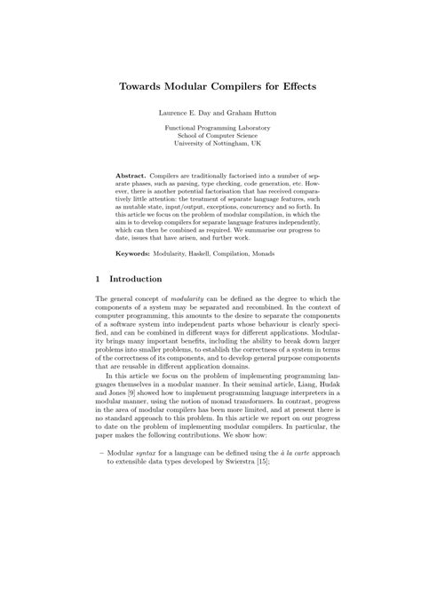 Pdf Towards Modular Compilers For Effects