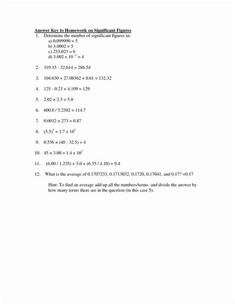 Significant Figures Worksheet 2 Answer Key Printable And Enjoyable