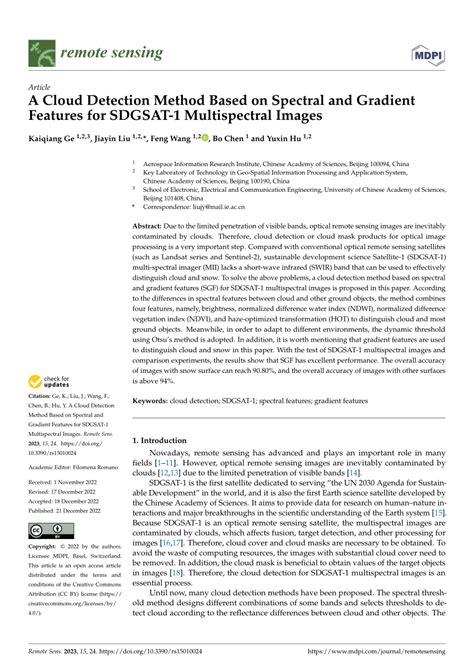 pdf a cloud detection method based on spectral and gradient features