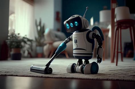 Robô Com Aspirador De Pó Fazendo Tarefas Domésticas Generative Ai