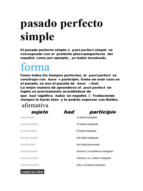 Pasado Perfecto Simple Pdf Gramática Inglesa Verbo