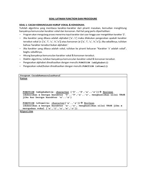 110214 Soal Latihan Buat Algoritma Function Dan Procedure Soal