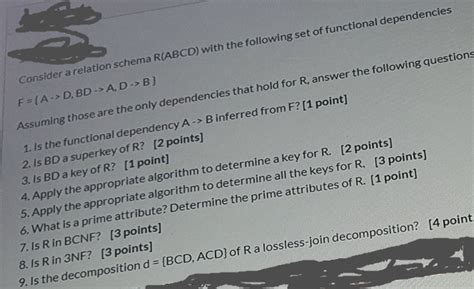 Solved Consider A Relation Schema Rabcd With The Following