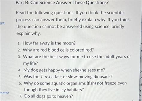 Solved Part B Can Science Answer These Questions Ent Read Chegg