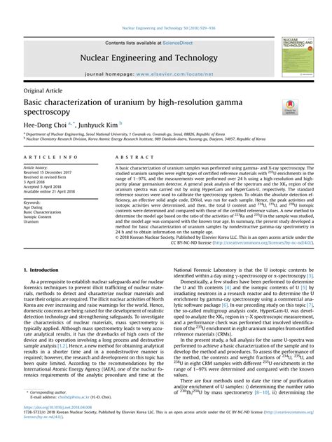 Pdf Basic Characterization Of Uranium By High Resolution Gamma Spectroscopy