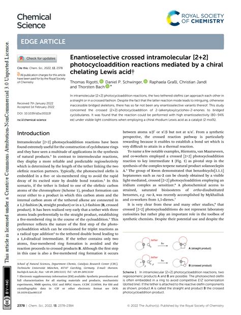 Pdf Enantioselective Crossed Intramolecular 22 Photocycloaddition