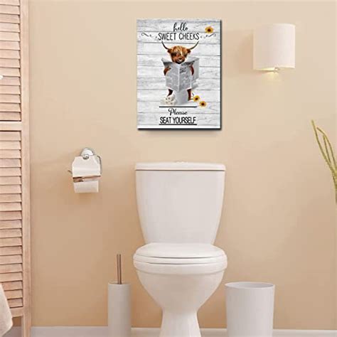 Swachit Funny Highland Cow Bathroom Wall Art Highland Cattle Bathroom
