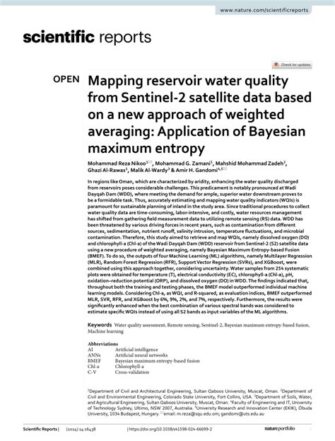 Pdf Mapping Reservoir Water Quality From Sentinel 2 Satellite Data Based On A New Approach Of