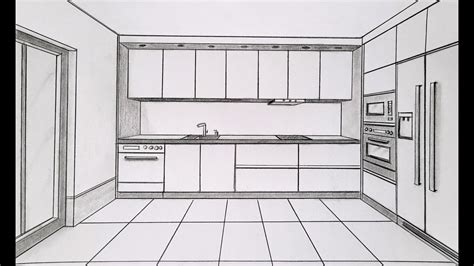 Kitchen One Point Perspective Drawing