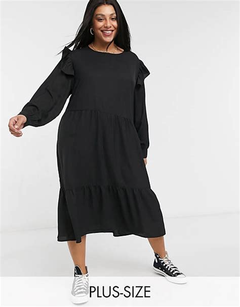 Wednesdays Girl Curve Midikleid Mit Rüschenbesatz Asos