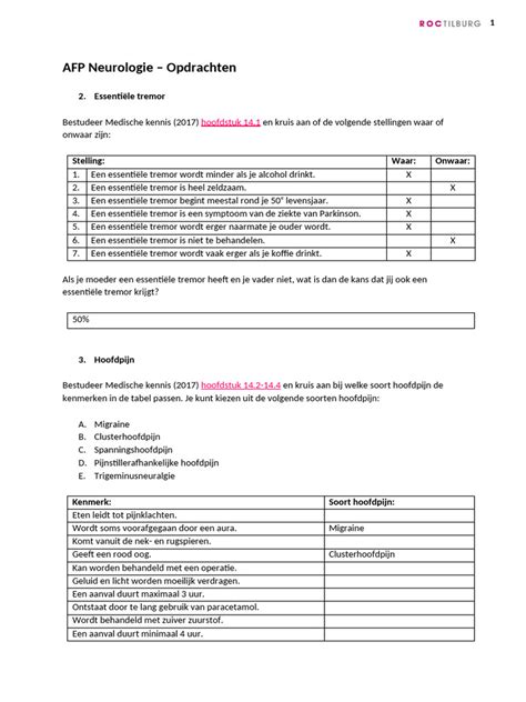 Afp Neurologie 4 Zenuwstelsel Pathologie Deel1 Opdrachten Pdf