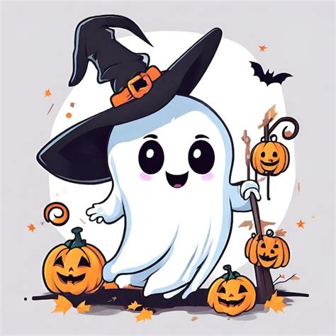 Premium Ai Image Bootiful Ghost Cute Halloween Illustration