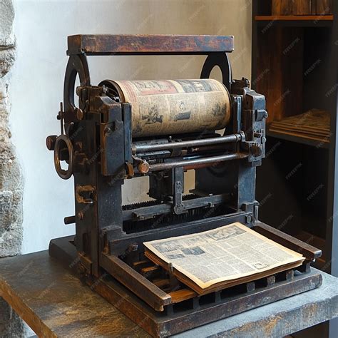 A Vintage Printing Press Used For Producing Early Newspapers Premium