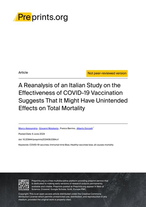 PDF A Reanalysis Of An Italian Study On The Effectiveness Of COVID 19