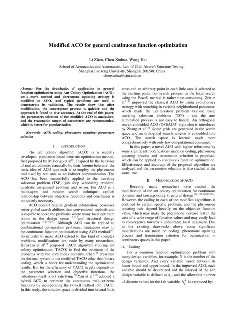 Pdf Modified Aco For General Continuous Function Optimization