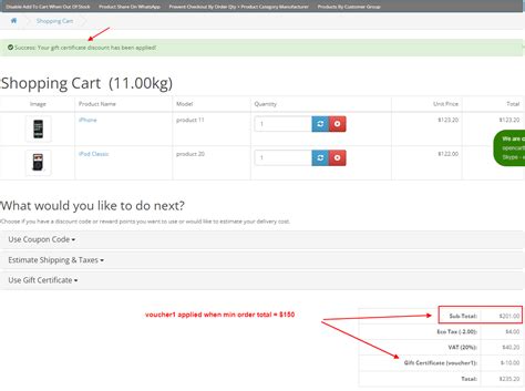 OpenCart Min Order Total Validation At Gift Voucher
