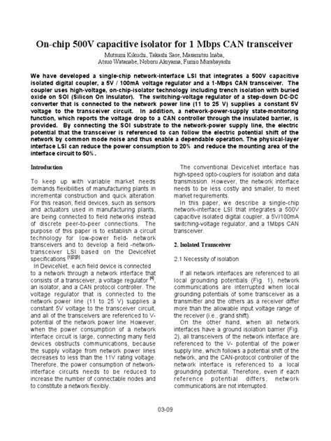 On Chip 500v Capacitive Isolator For 1 Mbps Can Transceiver Pdf