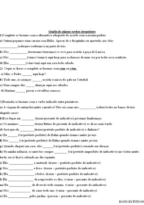 Atividades Sobre Verbos Regulares E Irregulares Gabarito Sobre Isso