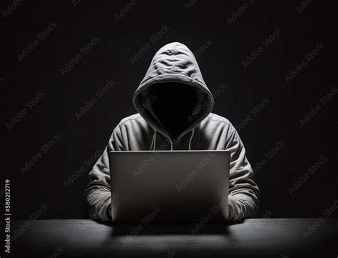 Anonymous Hacker Without Face Typing Computer Laptop Concept Of