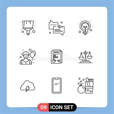 Group Of 9 Outlines Signs And Symbols For Presentation Layout Idea Page Clown Stock Vector
