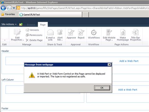 Cawoods Blog Geek Literature Web Part Error The Type Is Not Registered As Safe