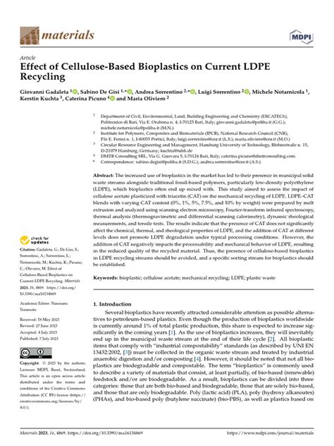 Effect Of Cellulose Based Bioplastics On Current Ldpe Recycling Pdf Differential Scanning