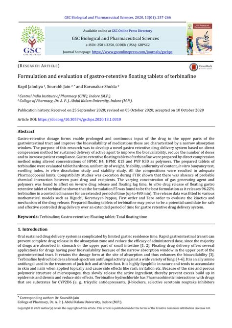 Pdf Formulation And Evaluation Of Gastro Retentive Floating Tablets