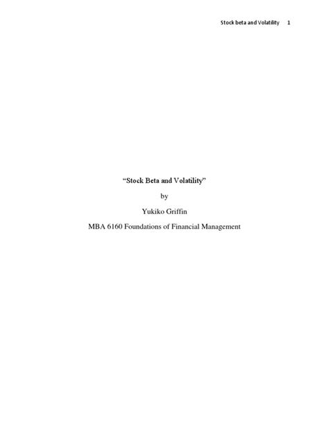 Stock Beta And Volatility Pdf Beta Finance Capital Asset