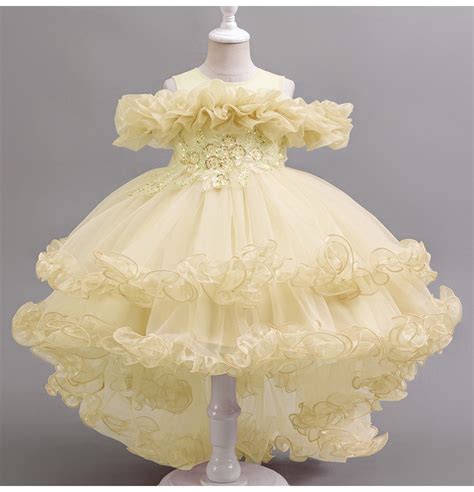 Girls Princess Trailing Pink Dress Birthday Christmas Party Tuxedo Gown
