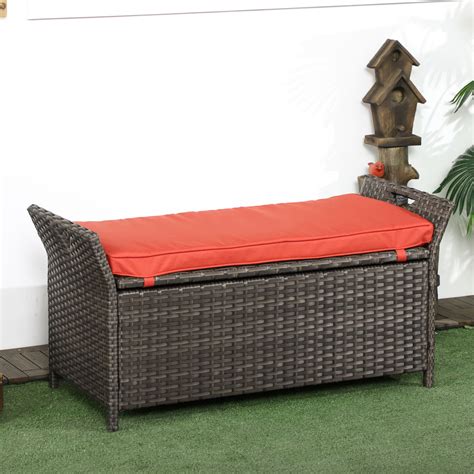 Outsunny 2 In 1 Outdoor Pe Rattan Storage Bench 27 Gallon Patio Wicker
