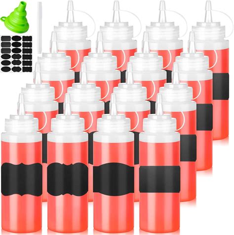 Amazon Com 16 Pcs 12 Oz Plastic Squeeze Squirt Condiment Bottles With Twist On Cap Lids With 1