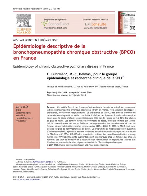 Pdf Epidemiology Of Chronic Obstructive Pulmonary Disease In France