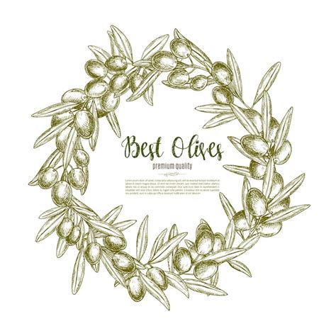 Premium Vector Vectror Poster Olives Branch Wreath For Olive Oil