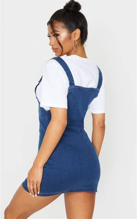 Mid Blue Wash 2 Pocket Pinafore Denim Dress Prettylittlething