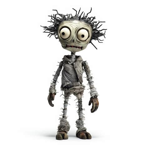 Tim Burton Inspired 3d Zombie Doll On White Background Premium AI