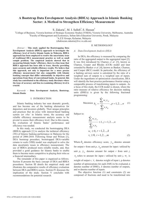 Pdf A Bootstrap Data Envelopment Analysis Bdea Approach In Islamic Banking Sector A Method