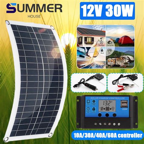30w 태양 전지 패널 키트 12v 듀얼 Usb 충전 태양 전지 보드 컨트롤러 야외 휴대용 방수 태양 전지 전화 자동차 보트