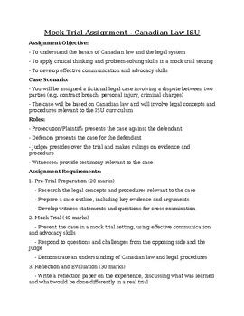 CLU3M Mock Trial ISU Assignment By Ontario Teacher TPT