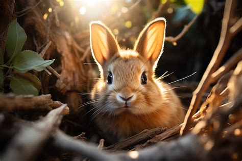 Premium Ai Image Cute Wild Hare Or Rabbit In Forest In Sunlight