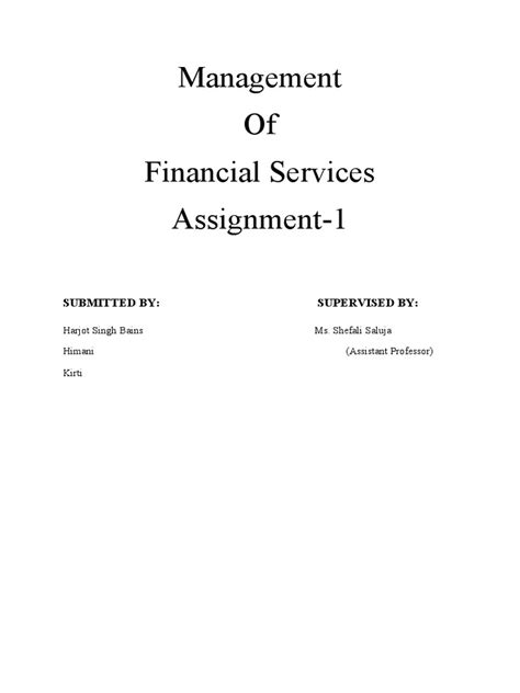 Management Of Financial Services Assignment 1 Submitted By Download Free Pdf Preferred