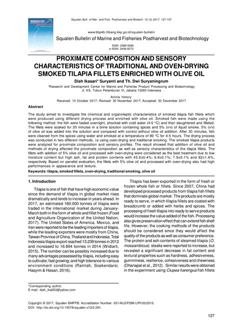 Pdf Proximate Composition And Sensory Characteristics Of Traditional And Oven Drying Smoked