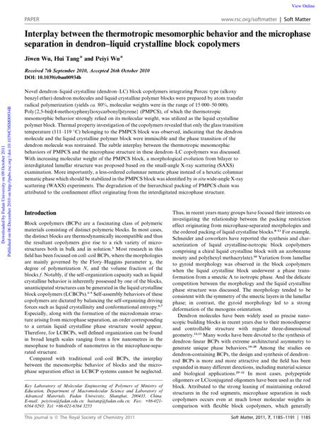 Pdf Interplay Between The Thermotropic Mesomorphic Behavior And The Microphase Separation In