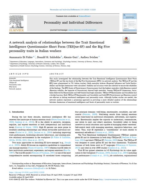 A Network Analysis Of Relationships Between The Trait Emot 2023