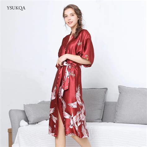 Ysukqa Women Sexy Faux Silk Robes Nightwear Satin Female Bathrobes