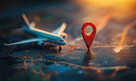 Airplane Model And Location Pin On Map Representing Travel And Navigation Stock Image Image Of